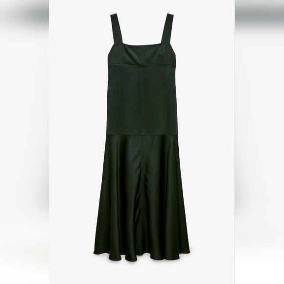 Zara | Dresses | Bnwt Zara Long Satin Effect Dress In Bottle Green Color | Poshmark